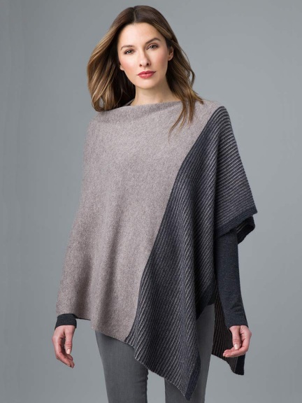 Border Stripe Poncho by Kinross Cashmere at Hello Boutique