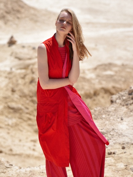 Long Red Vest by Alembika at Hello Boutique